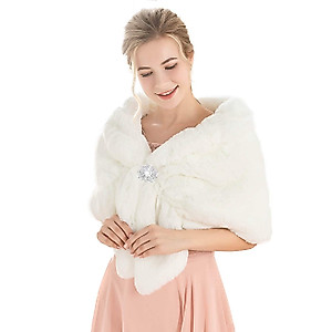 JEWEKY 1920s Bride Wedding Fur Shawls and Wraps Winter Bridal Faux Fox Fur Stoles and Scarfs for Women and Bridesmaids (A-White, US 4-14 (S-M))