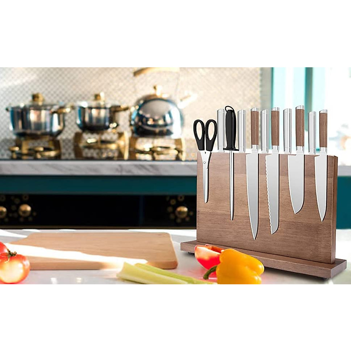 Magnetic Knife Storage Holder for Kitchen, Magnetic Knife Block Holder Stand Rack, Knife Organizer Shelf Rack with Strong Enhanced Magnets Multifunctional, Cutlery Knives Display Stand shelf