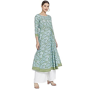 Yash Gallery Women's Plus Size Cotton Floral Printed Anarkali kurta (Blue)