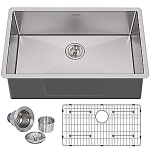 Hykolity 30-inch Undermount Kitchen Sink, 16 Gauge Single Bowl Stainless Steel Kitchen Sink with Strainer & Bottom Grid, 30" x 18" x 9"