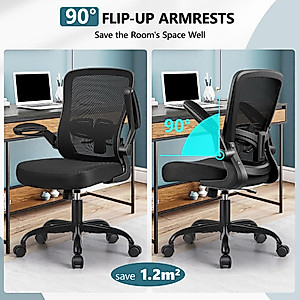 MINLOVE Office Chair Ergonomic Desk Chair with Adjustable Lumbar Support and Height, 90° Flip-up Armrests, Ergo Desk Chairs with Wheels, 360° Swivel Mesh Chair, Home Work Use (Black)