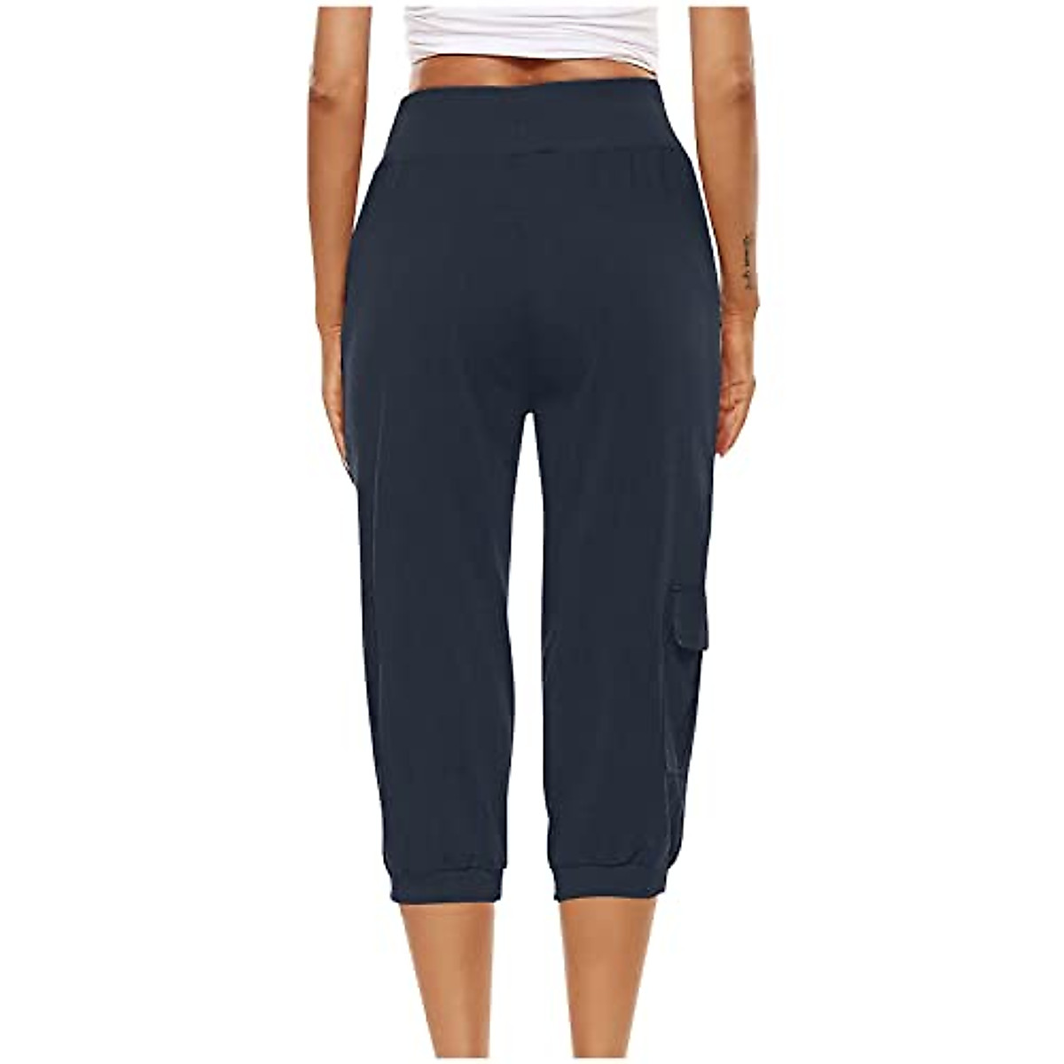 SMIDOW Linen Pants Women Capri Pants for Women Dressy Casual Drawstring Elastic High Waist Cotton Linen Trousers Active Running Sweatpants