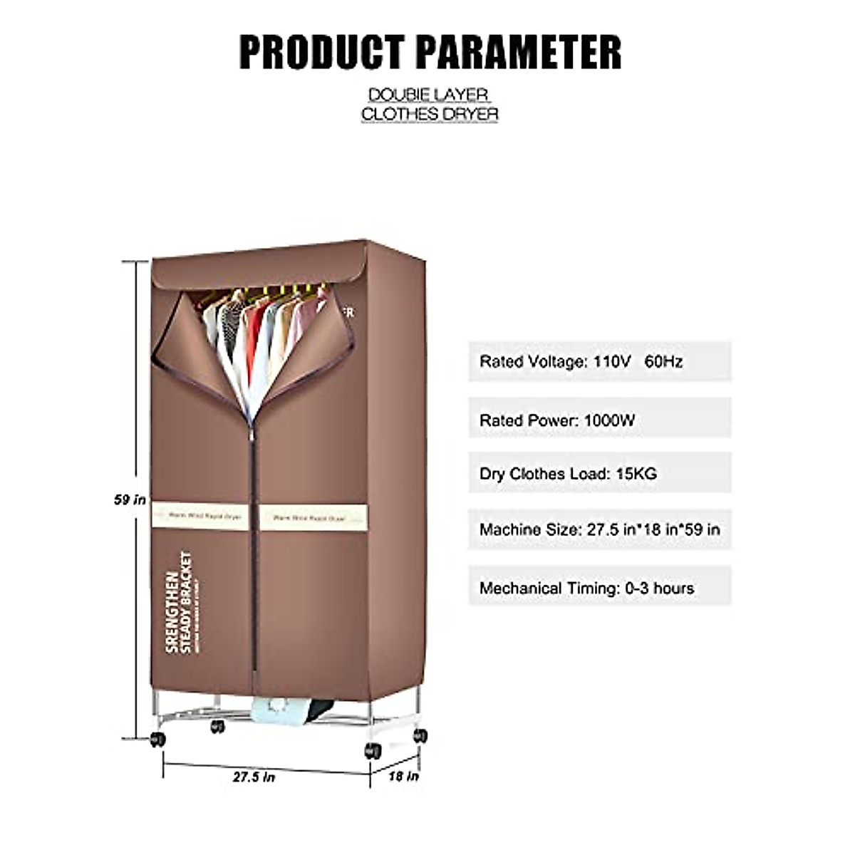 Xiaqing Clothes Dryer Portable Fast 1000W Dryer Machine,Portable Dryer for Apartments,New Generation Electric Clothes Drying