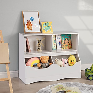 Naomi Home Nancy Stylish Storage Delights Toys Find Their Home Kids Storage with Bookshelves, Multifunctional Toy Organizer Kids' bookcases, Cabinets & Shelves for Playroom, Nursery, White
