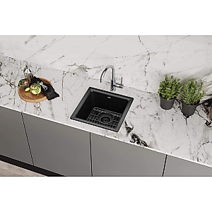 Elkay Quartz Classic ELG1616BK0C 15-3/4" x 15-3/4" x 7-11/16", Single Bowl Dual Mount Bar Sink Kit, Black