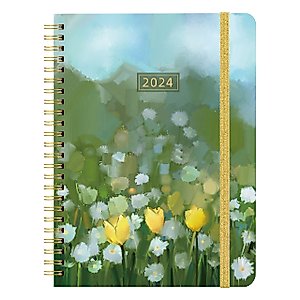 2024 Planner, Daily Weekly Monthly Planner with Tabs, 8.5" x 6.4", Hardcover, Elastic Closure, Inner Pocket, Floral Agenda Organizer & Calendar Jan 2024 to Dec 2024, Green Flower