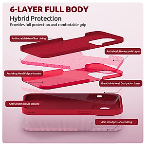 pcgaga Liquid Silicone Case for iPhone 14 Pro Max with Screen Protector [Camera Protection] [Microfiber Lining] Slim Shockproof Protective Phone Cover, 6.7 Inch, Red