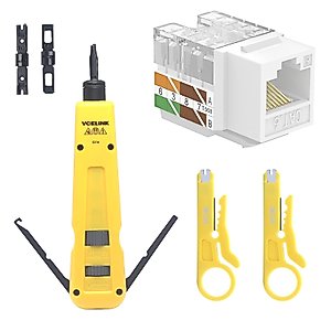 VCELINK 50-Pack RJ45 Cat6 Keystone Jack White Bundle with 1-Pack Punch Down Tool with 110 and 66 Blades and 2-Pack Mini Wire Stripper Cutter