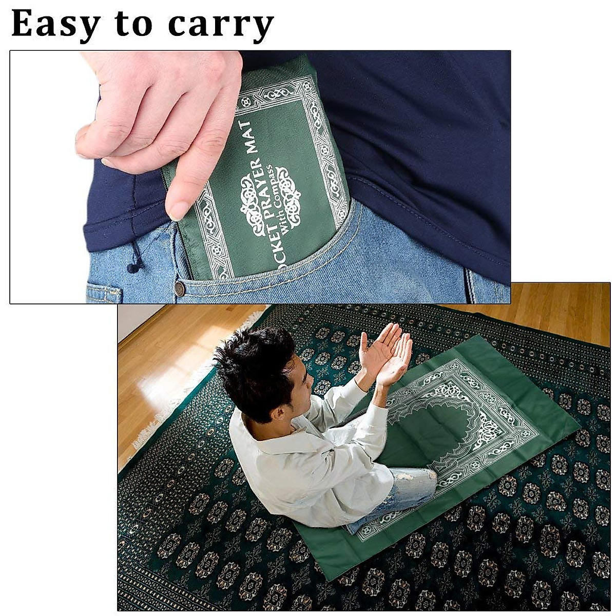 Anlising 2 Pieces Portable Travel Prayer Mat with Compass, Waterproof Polyester Prayer Rug, Muslim Travel Prayer Mat, for Ramadan Gifts (60cm×100cm)