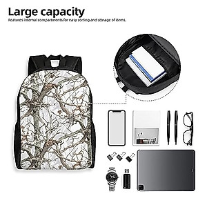 RLDOBOFE White Tree Camo Backpack For Women Men Travel Laptop Backpack Rucksack Casual Daypack Lightweight Travel Bag