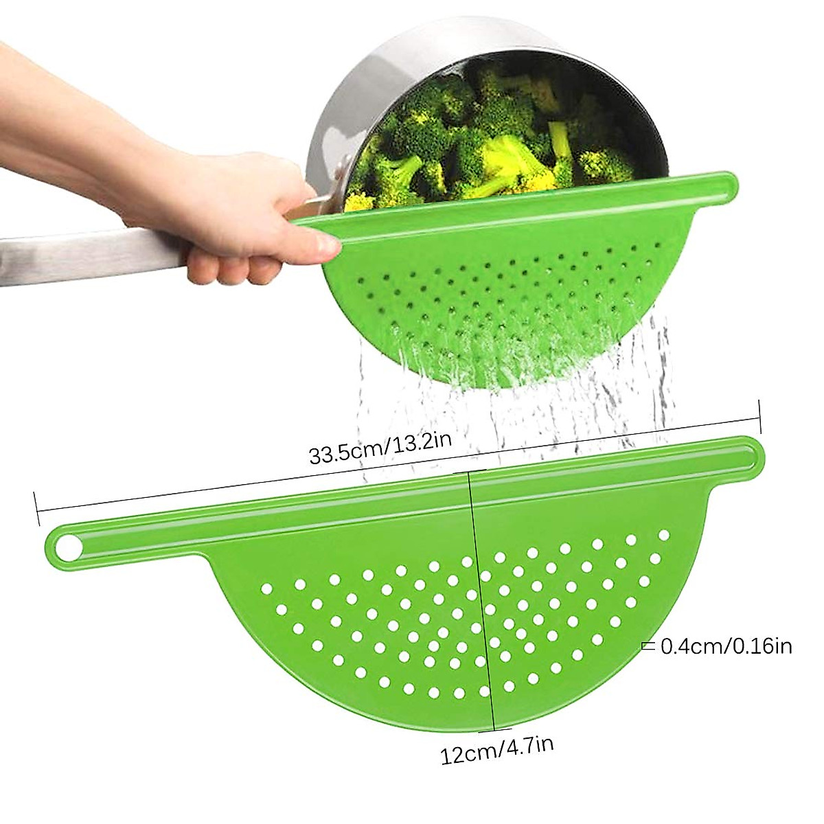 3pcs Stainless Steel Pot Strainer, Pasta Strainer Hand Held Pot Drainer with Handle, Crescent Pot Strainer Fits up to 9" Pots for Noodles Pasta Fruit Veggies