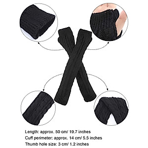 Bememo 3 Pairs Arm Warmers Long Fingerless Gloves Knit Wrist Warmers with Thumb Hole Open Finger Arm Socks for Women Adult(Black, White, Dark Gray)