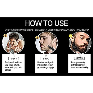 Beard Pencil Filler for Men Water Proof& Sweat Proof, Long Lasting - Beard Filling Pen Kit with Brush and Beard Styling Comb Tool Creates Natural Looking Beard, Moustache & Eyebrows (Black, Home kit)