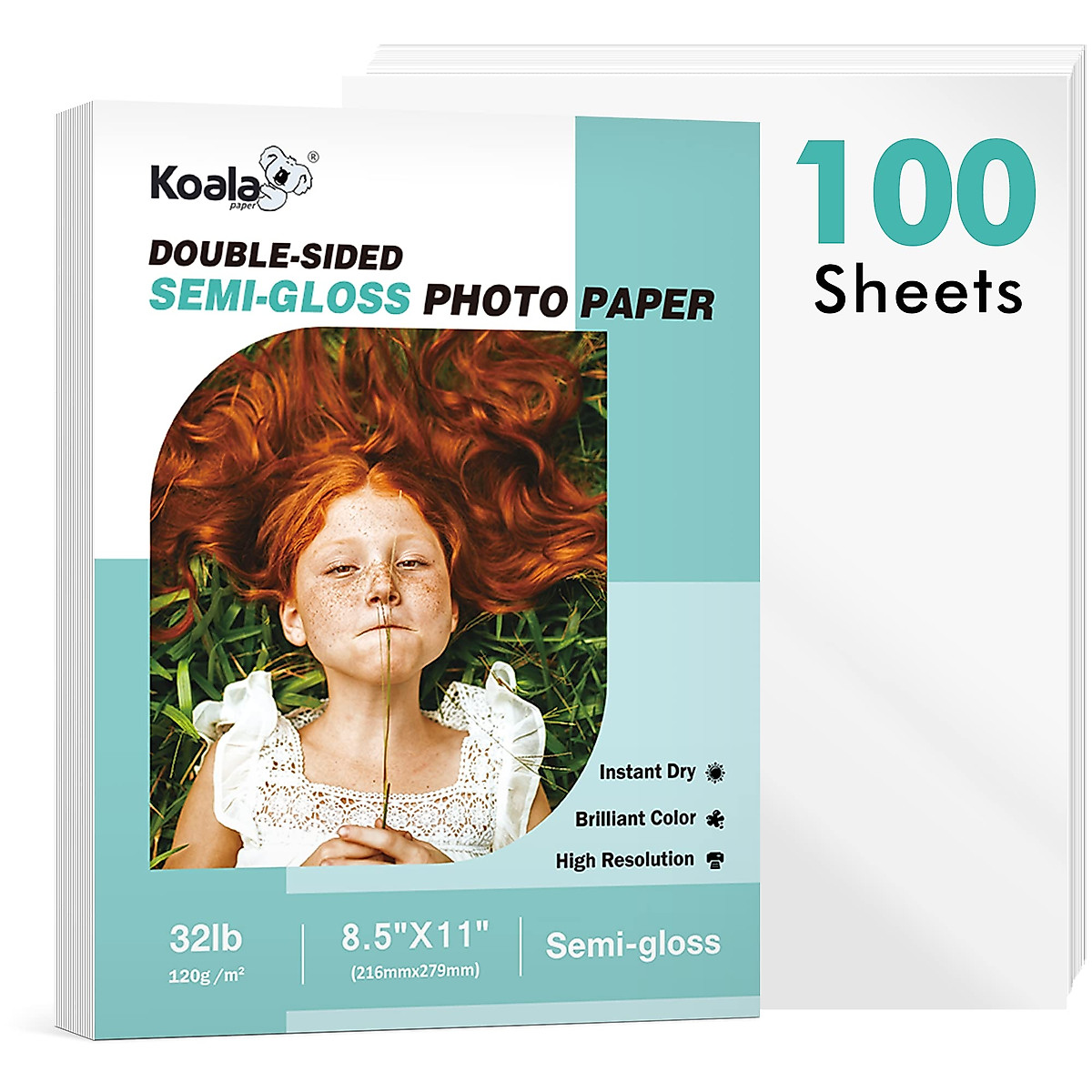 Koala Thin Double Sided Semi-Gloss Photo Paper 8.5X11 Inch 100 Sheets 32LB for Inkjet and Laser Printer for Menu Flyer Print
