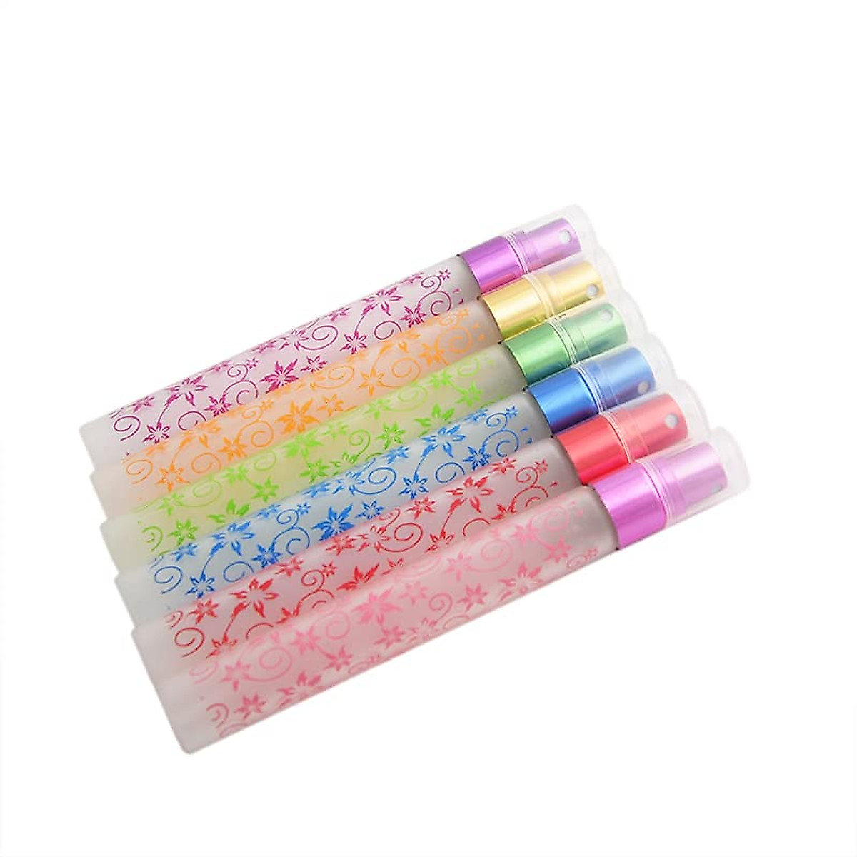 Enslz 6 PCS 10ml Flower Print Matte Refillable Empty Travel Glass Perfume Spray Bottle Atomizer Pump Sprayer Bottle Set