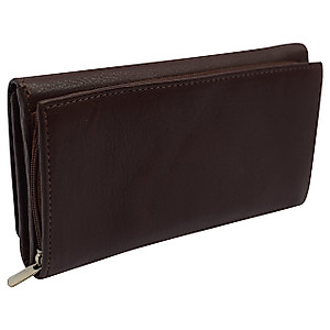 MARSHAL Womens RFID Genuine Leather Wallet Clutch Zip Around Checkbook Organizer for Ladies (Brown)