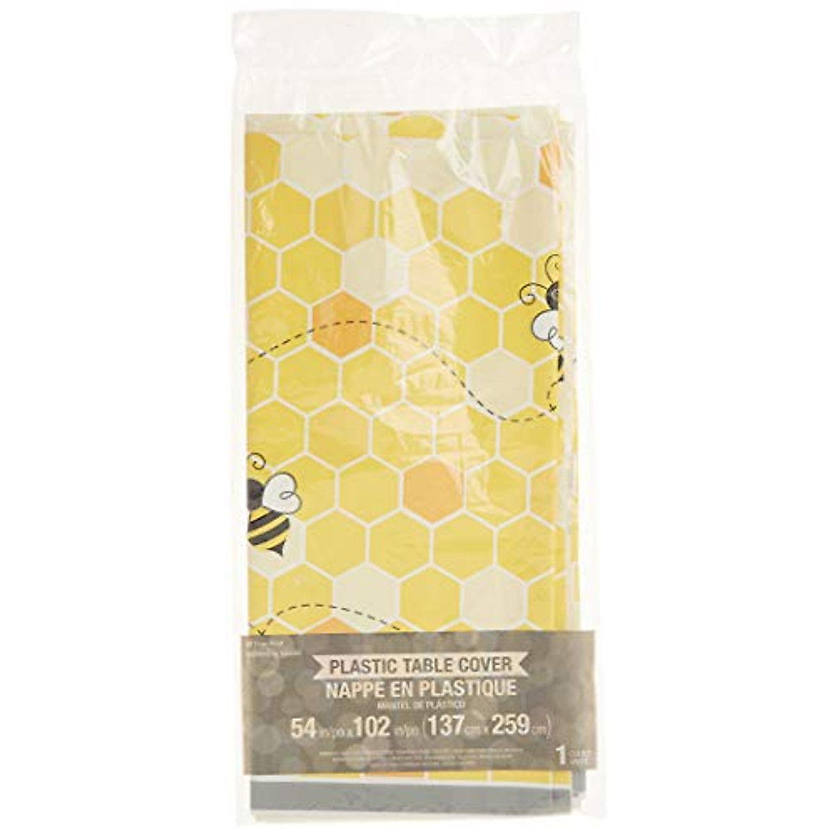 Creative Converting Bumblebee Baby Plastic Tablecloth, 54" x 102", Multi-Color