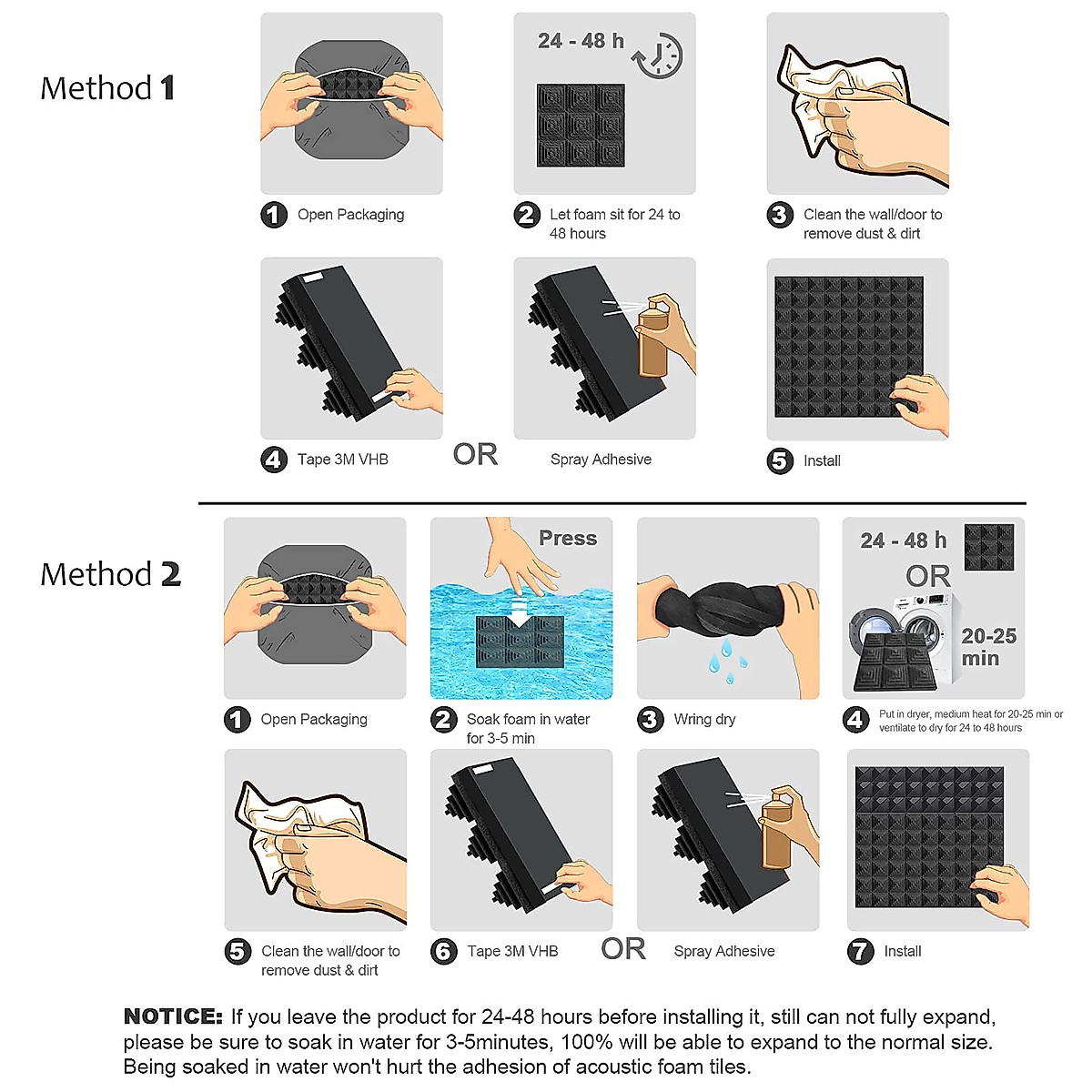 Acoustic Foam Panels of 24 Pack, 2021 New Sound Proof Foam Panels 2" x 12" x 12", Soundproof Insulation for Wall, Noise Absorbing Padding for Music Studio Bedroom Home, Decreasing Noise