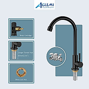 Aolemi Cold Water Only Kitchen Faucet Black 304 Stainless Steel Sink Faucet High Arc Faucet