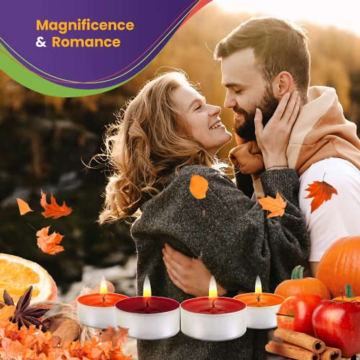 Fall Candles Scented Tea Lights Candles Gift Set - 64 pcs - Set of 16 Fall Scented Candles with 4 Autumn Fragrances - Pumpkin Spice with Nutmeg, Apple Cinnamon, Orange Clove and Autumn Leaves