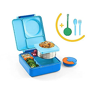 OmieBox Bento Box for Kids Insulated Bento Lunch Box with Leak Proof Thermos Food Jar, 3 Compartments + Mint Green Utensil Set with Case