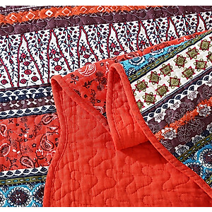Chezmoi Collection Odette 2-Piece Boho Chic Rust Orange Brown and Red Pre-Washed 100% Cotton Bohemian Bedspread Quilt Set, Twin Size