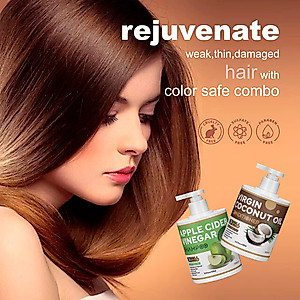 Mroky Shampoo and Conditioner Set, Apple Cider Vinegar Shampoo and Virgin Coconut Conditioner Bundle for Oily Dry Dull Damaged Curly Frizzy Hair, Sulfate, Silicone & Paraben Free, 2 x 16.9 fl oz