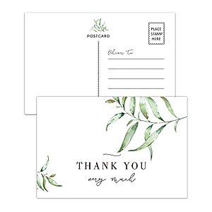 50 Greenery Thank You Postcards, Thank You Cards for Wedding, Bridal Shower,Baby Shower, Birthday, Business, Blank Postcards, 4x6 Inches.