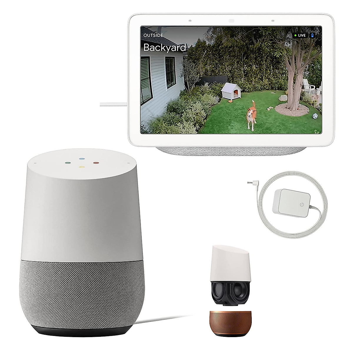Google Nest Hello White/Slate Speaker and Metallic Base Bundle
