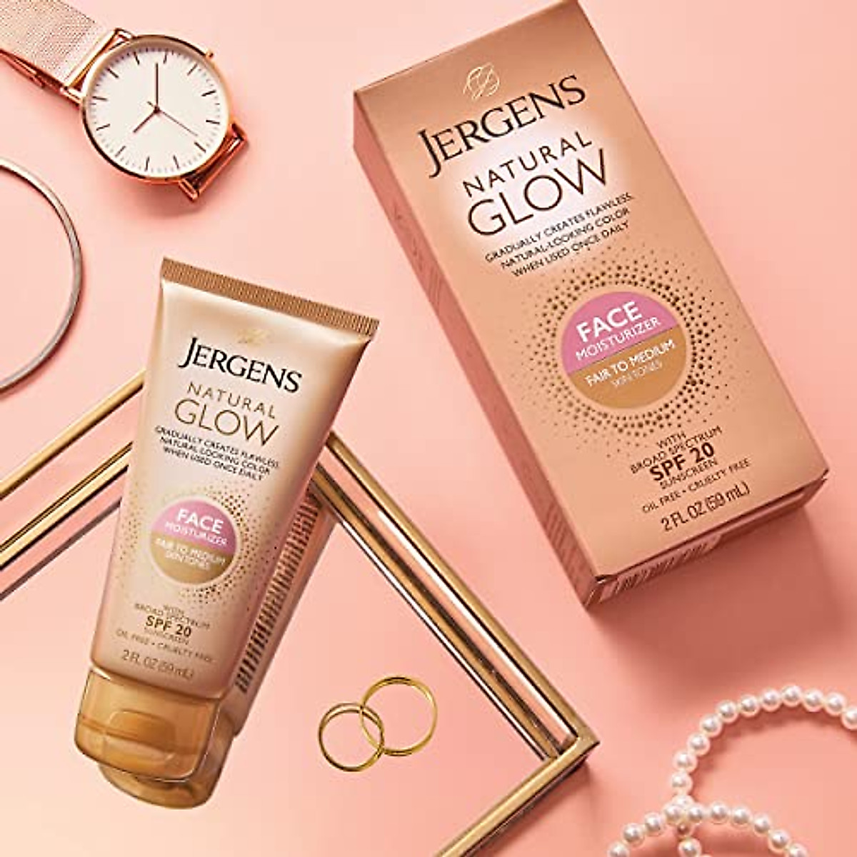 Jergens Natural Glow Face Moisturizer with SPF 20 Sunscreen, Fair to Medium Skin, Oil Free, UVA/UVB Protection - 2 oz