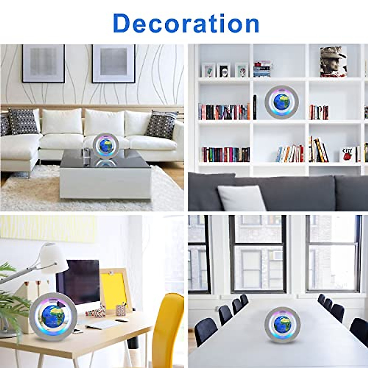 Flagest Magnetic Levitation Floating Globe - Levitating O Shape Globe with LED Lights for Educational Home Office Desk Decor - Birthday Holiday Party Christmas Gift (4Inches Globe）