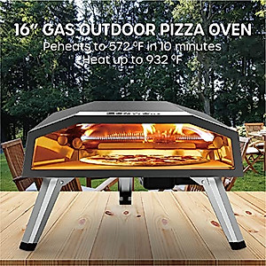 ECOWELL EPO160 Outdoor Oven-16 Gas, Propane Ovens for Outside with Pizza Stone/Peel/Cutter, Infrared Thermometer and Portable Waterproof Cover, Black
