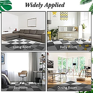 Flutesan 15 Pcs Plush Puzzle Foam Floor Mat Square Interlocking Carpet Tiles with Border Soft Fluffy Play Mat Flooring Climbing Area Rugs for Home Playroom Parlor Decor 11.8''(White, Gray)