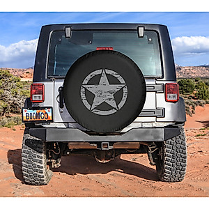 Boomerang - 32" Distressed Star - Spare Tire Cover - (Black Denim Vinyl) for Jeep Wrangler JK (2007-2018) - Silver Print - Made in The USA