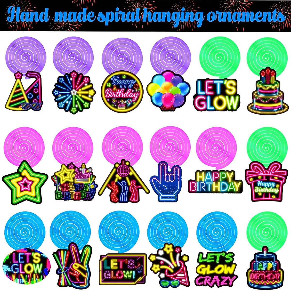 Neon Party Hanging Swirls Glow Birthday Decoration Neon Birthday Party Supplies Glow Neon Ceiling Streamers Glow in The Dark Decoration for Let's Glow Baby Shower Supplies