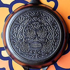 Lodge Seasoned Cast Iron Sugar Skull Skillet with Handle Holder Black 10.25 Inch