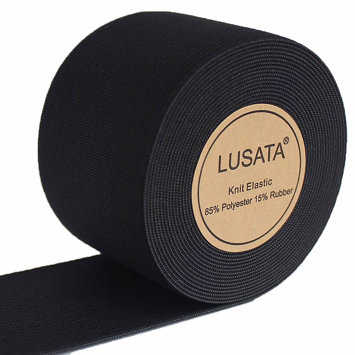 lusata 2 inch Wide Black Knit Elastic Spool Heavy Stretch High Elasticity Knit Elastic Band 5 Yard