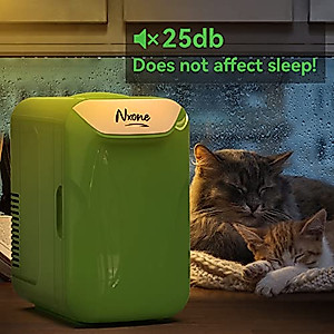 NXONE Mini Fridge,8 Can/6 Liter Small Refrigerator,110VAC/ 12V DC Portable Thermoelectric Cooler and Warmer Freezer Skincare Desk Little Tiny fridge for Cosmetics,Bedroom,Dorm,Office,and Car Green