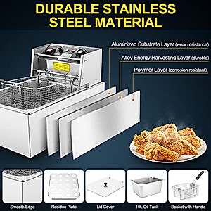 Deep Fryer with Removable Basket and Lid, 1500W 6.34QT Electric Fryers, Stainless Steel Countertop Oil Fryer for Home Kitchen Restaurant, Ideal for French Fries, Fish, Chicken, Wings