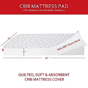 Crib Mattress Pad Protector Waterproof, Quilted Crib Mattress Pad Cover 52'' x 28'' Extra Soft Breathable Toddler Bed Cover Fitted Crib/Toddler Mattress Stretch Up to 8", White Star