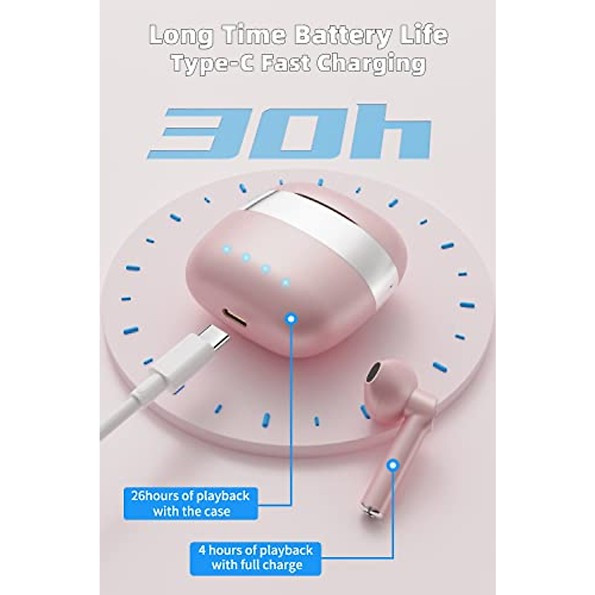 Wireless Earbuds,ENC Noise Cancelling Deep Bass in-Ear Stereo Ear Buds,IPX6 Waterproof Bluetooth 5.1 Headphones with Mic, USB-C Charging Case, Touch Control Earphones for iPhone & Android Pink