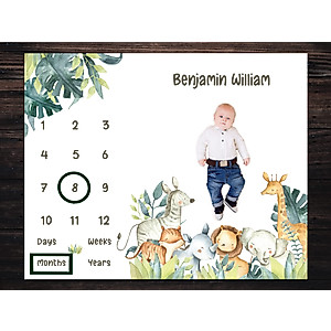 Farnodbaby Personalized Baby Milestone Blanket 50x40 Boy Girl Unisex Safari, Customized Milestone Blanket, Monthly Milestone Blanket, Baby Photo Prop Blanket, Custom Milestone Blanket, Baby Age Chart