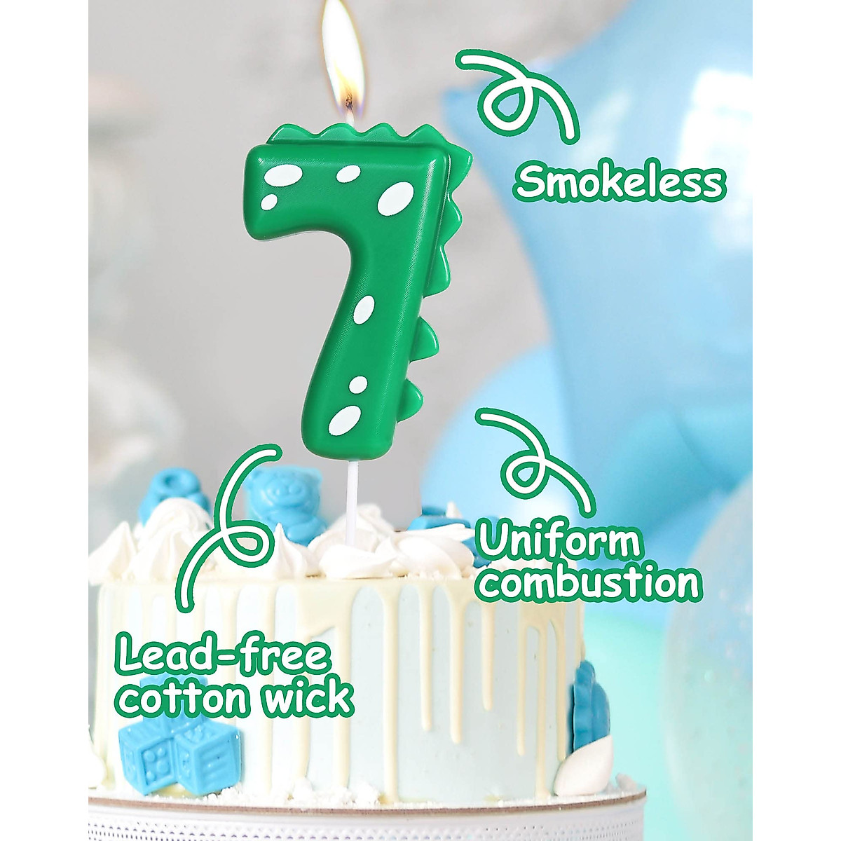 3rd Birthday Candles, Number 3 Candle, Dinosaur Party Decorations for Birthday, Green Happy Birthday Candle for Cake, Handmade Numeral Candle Dino Theme Cake Topper Anniversary Party Decor