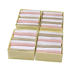 Coorganisers 4 Packs Wardrobe Clothes Organizer, 8 Grids Washable Portable Closet Organizer Storage Box Foldable Closet Drawer Organizer for Underwear, Socks, Scarves, Leggings,T-shirts（Beige）