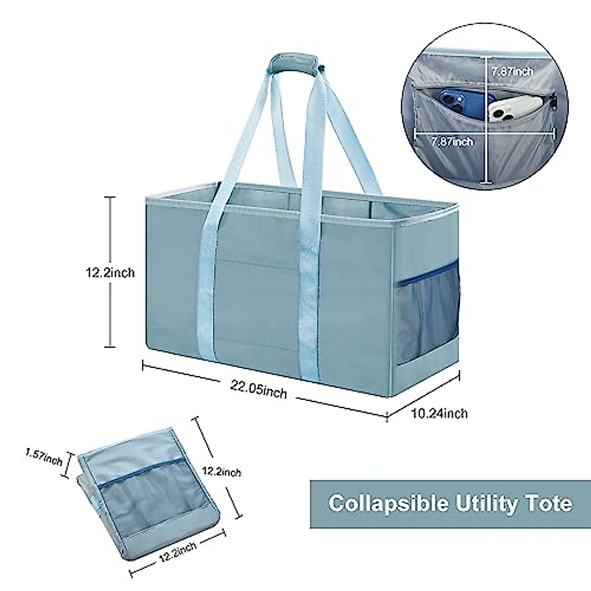 Litvyak Reusable Grocery Bags,Large Tote Bag Foldable, Extra Large Utility Tote Bag Beach Bag Tote Pool Bag Shopping Bags for Groceries, Storage, Picnic Light Blue