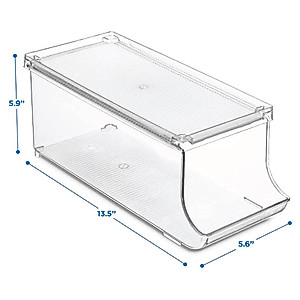 Stackable soda can drink organizer and dispenser with lid for refrigerator, freezer, pantry. Pack of 2. Holds 9 cans