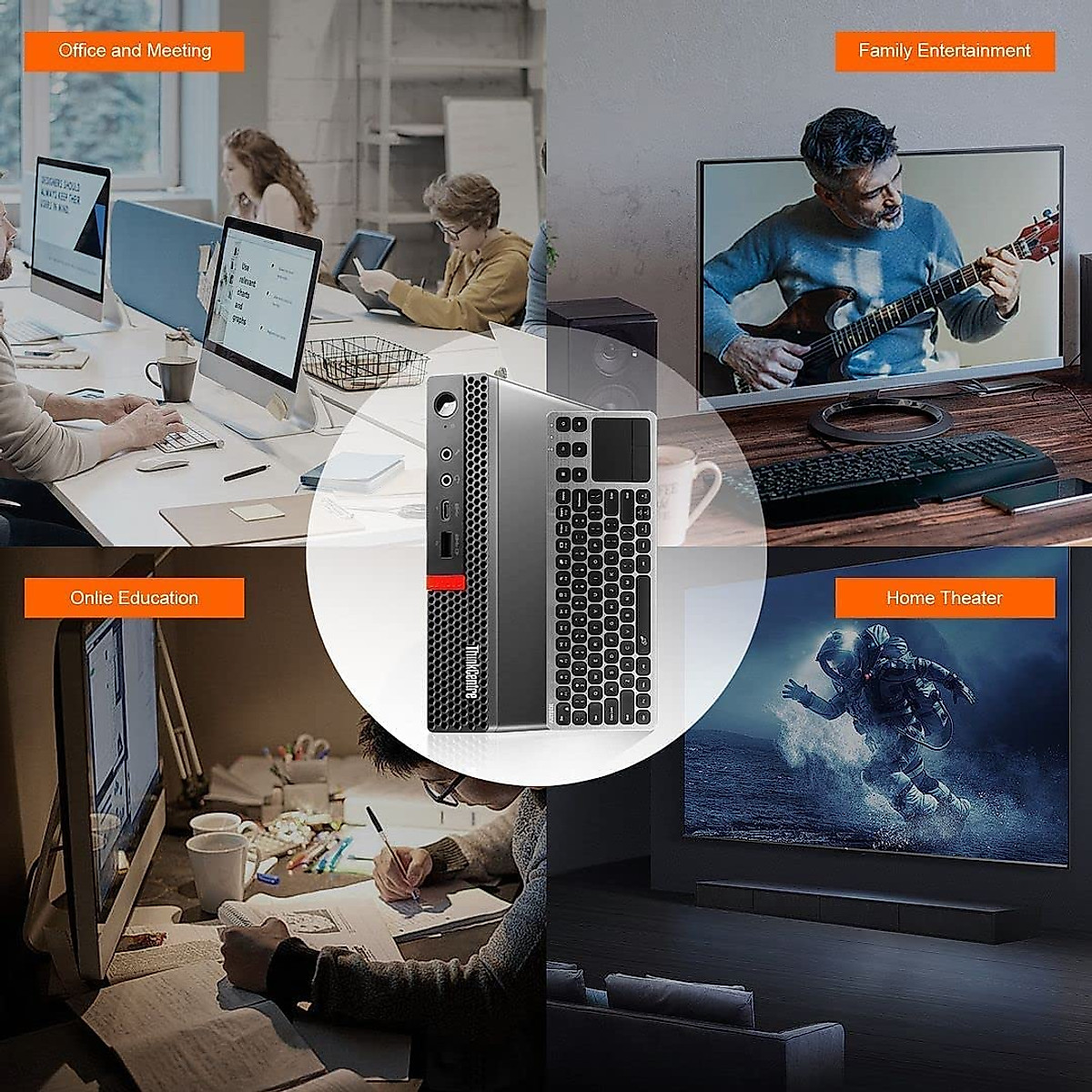 Lenovo ThinkCentre M700q Desktop Mini Computer Intel i5-6500T 4K, 32GB DDR4 RAM New 512GB SSD, Built-in AX210 Wi-Fi 6E, HDMI Win10 Pro, Wireless Keyboard with Touchpad, HTPC Combination(Renewed)