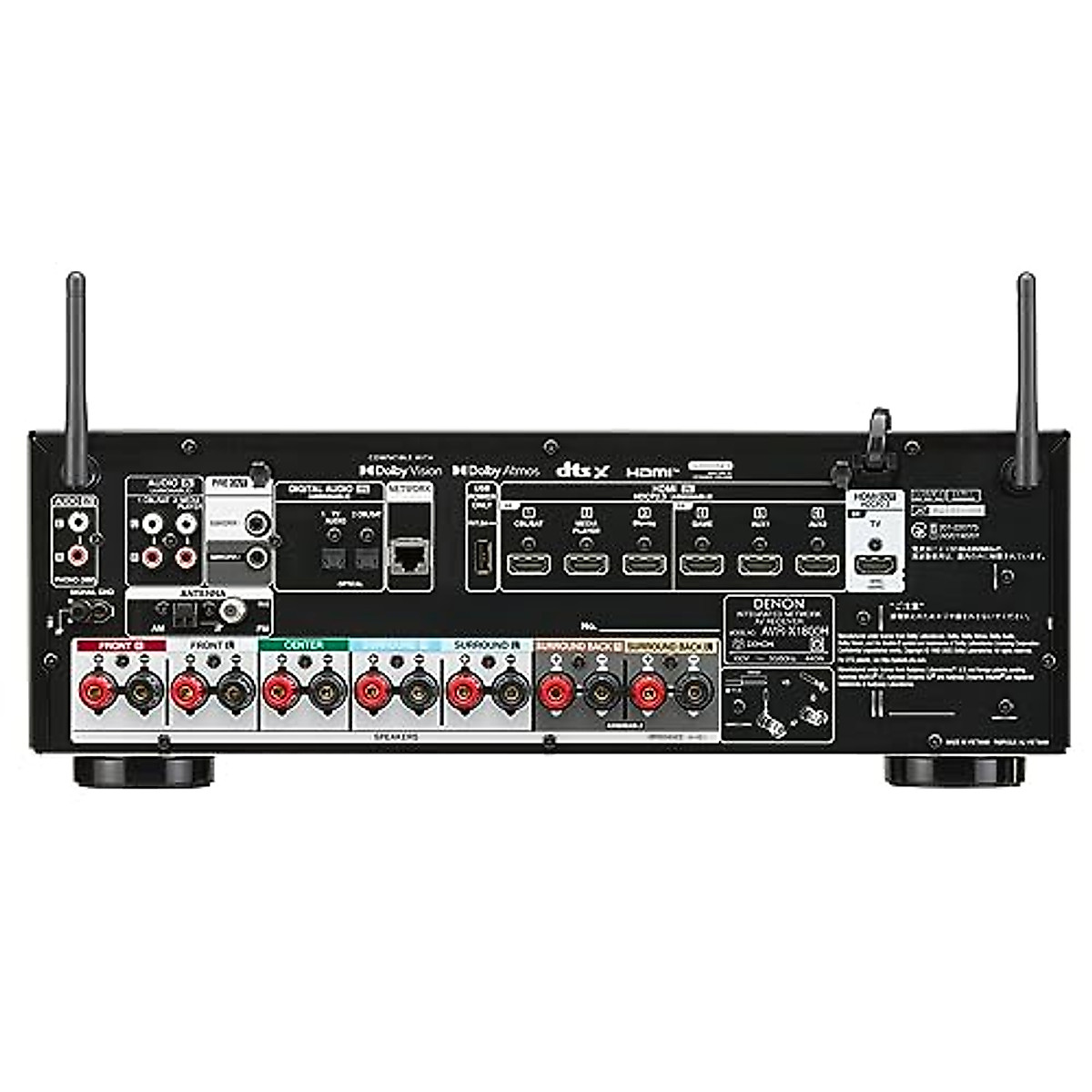 Denon AVR-X1800H 7.2 Channel AV Receiver (2023 Model) - 80W/Channel, Wireless Streaming via Built-in HEOS, WiFi, & Bluetooth, Supports Dolby Vision, HDR10+, Dynamic HDR, and Home Automation Systems