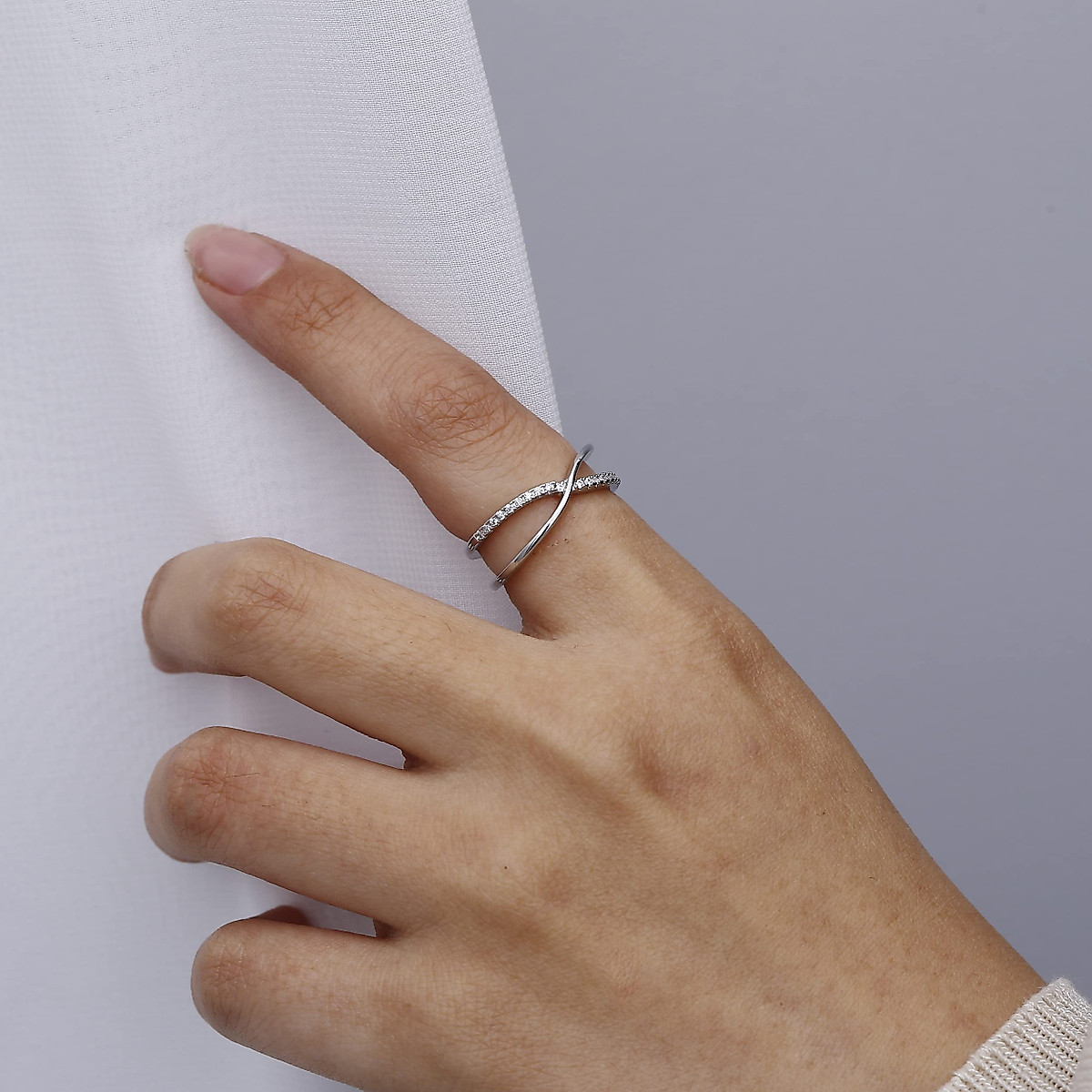 ASCOMY Adjustable Silver Simulated Diamond CZ Criss Cross Ring for Women 14K Gold Plated Dainty X Wedding Ring Minimalist X Shaped Criss Cross Ring Stacking Everyday Ring Jewelry