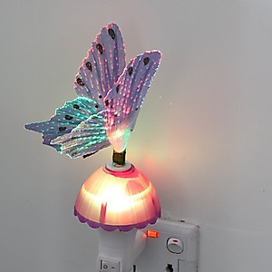 AMZSTAR Kids Night Light,Fiber Optic Butterfly Plug LED Color Change Night Light Decor Lamp Gift Toy (Purple)